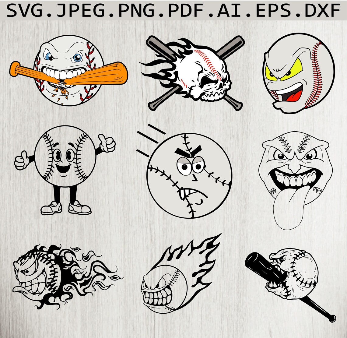 Baseball Svg,baseball Angry SVG Bundle,angry Mean Face, Fastball Sport ...