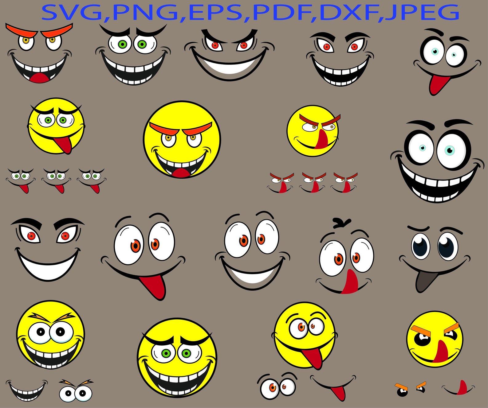 Face Emotion SVG Bundle ,cartoon Emotion Faces SVG Bundled,smiley Face ...