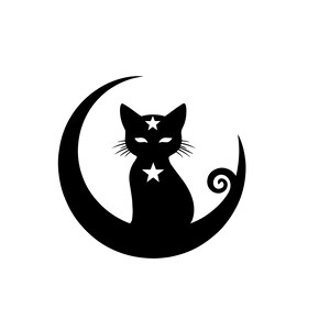 Moon and Stars Svg ,mystical Cat and Moon SVG, Witchy Cat Clipart, Moon ...