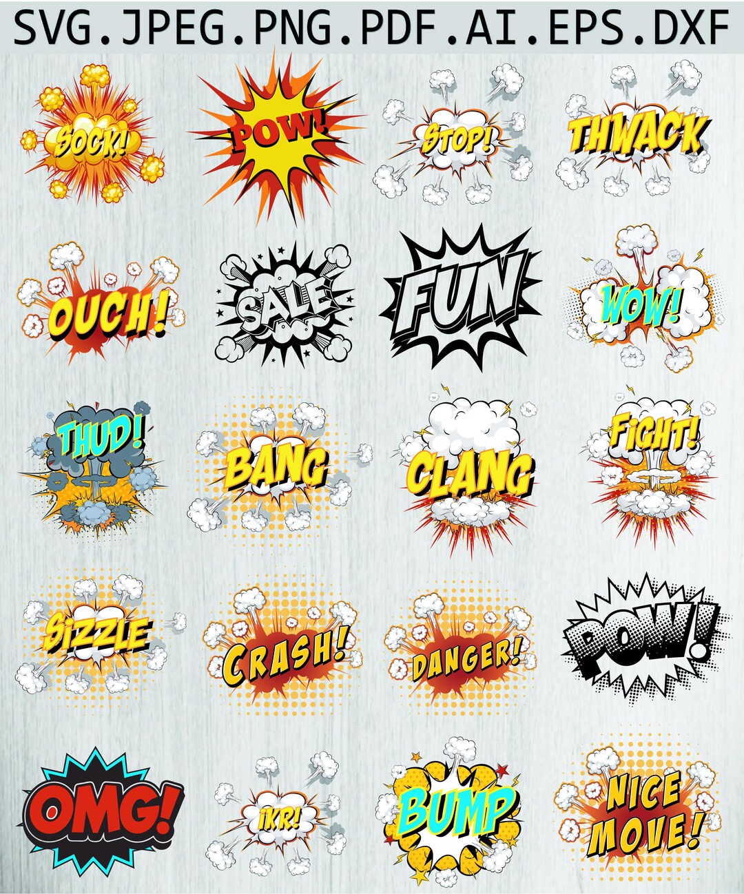 Comic Style Action Svg Bundle, Comic Cartoon Style Svg, Comic Text ...