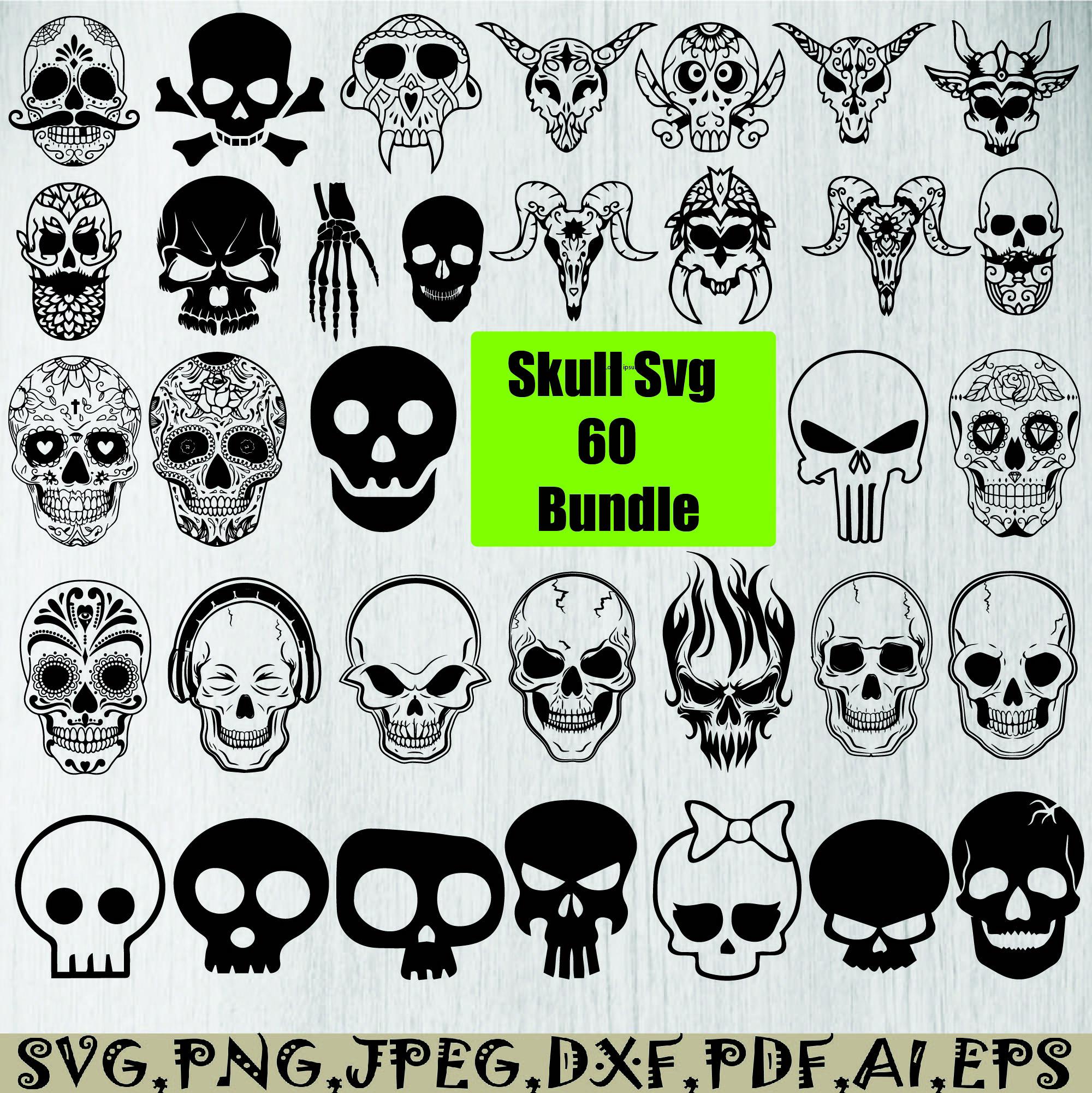 60 Skull Svg Bundle, Skull Clipart, Skull Png Files, Sugar Skull Svg ...
