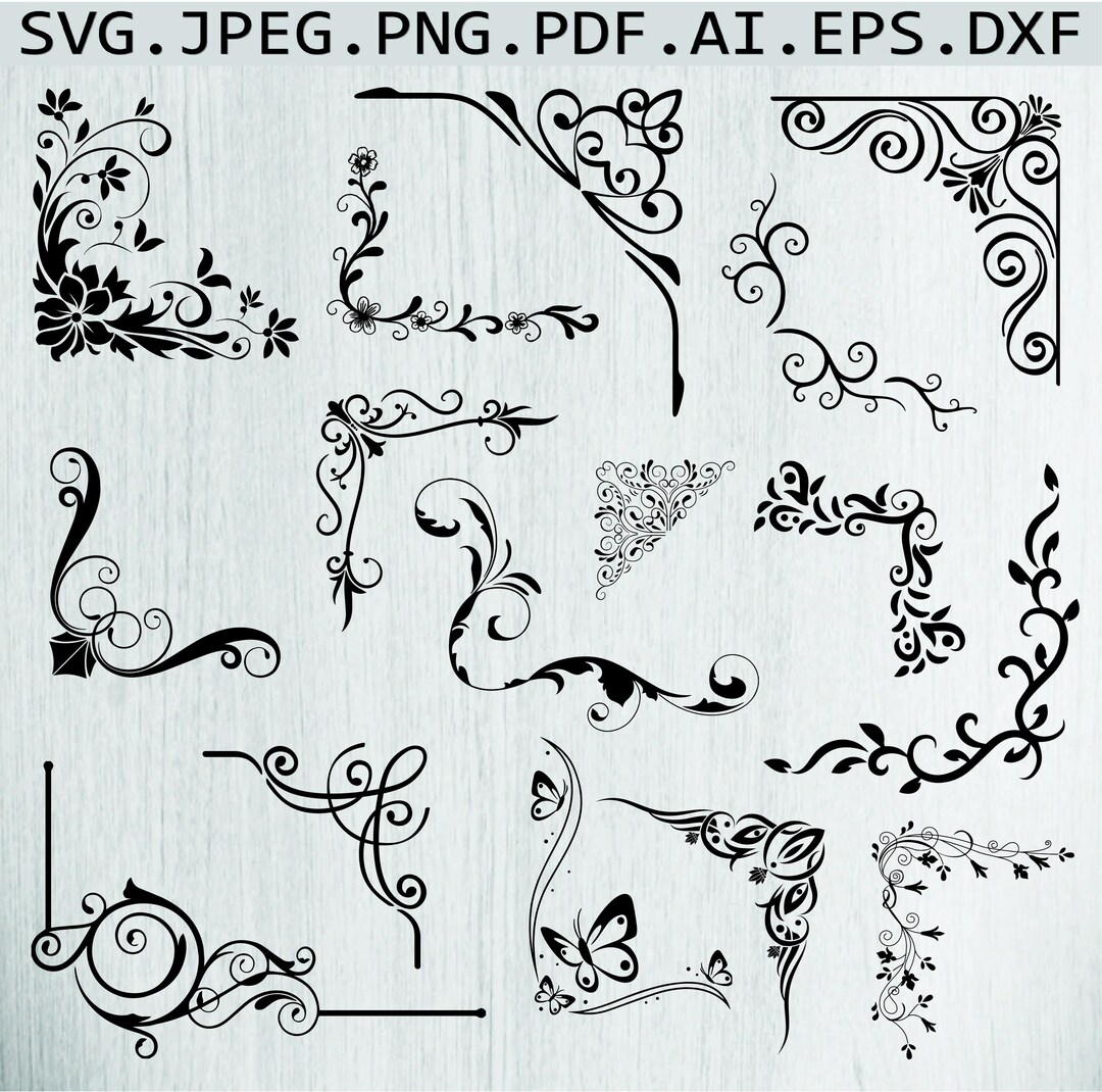 Floral Corner SVG Bundle: Wedding Border, Decorative Frames (digital ...