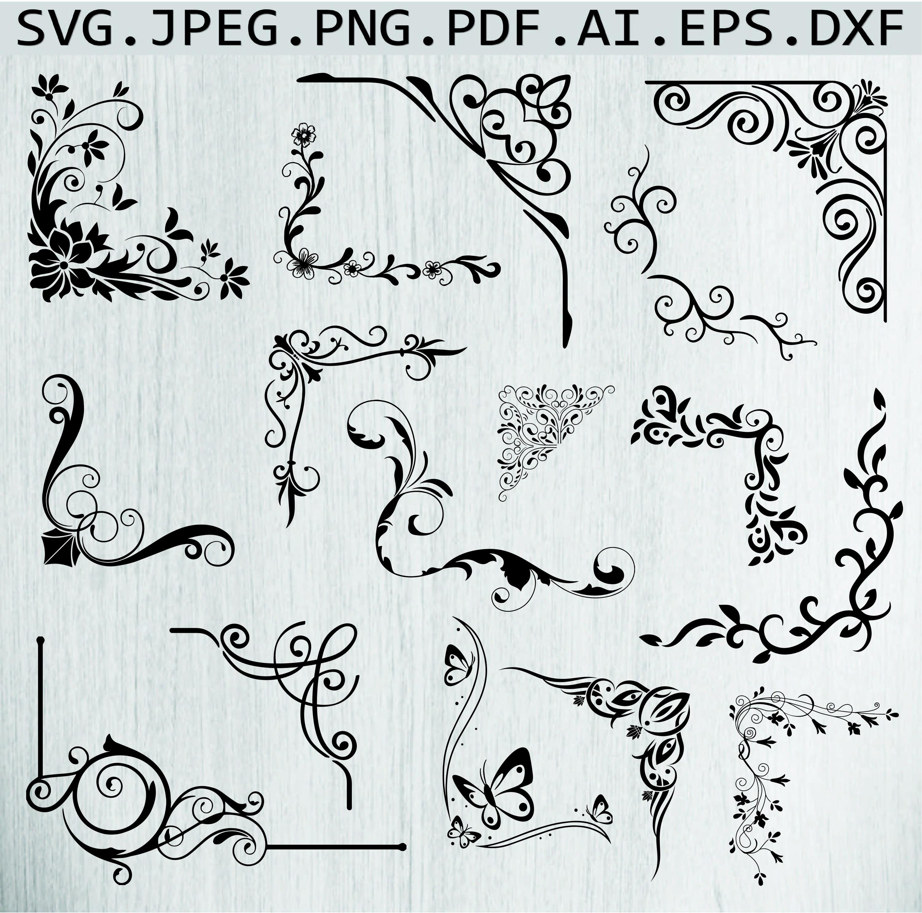 Corner Svg Bundle, Corner Border Svg, Flower Corner Svg, Wedding Border ...