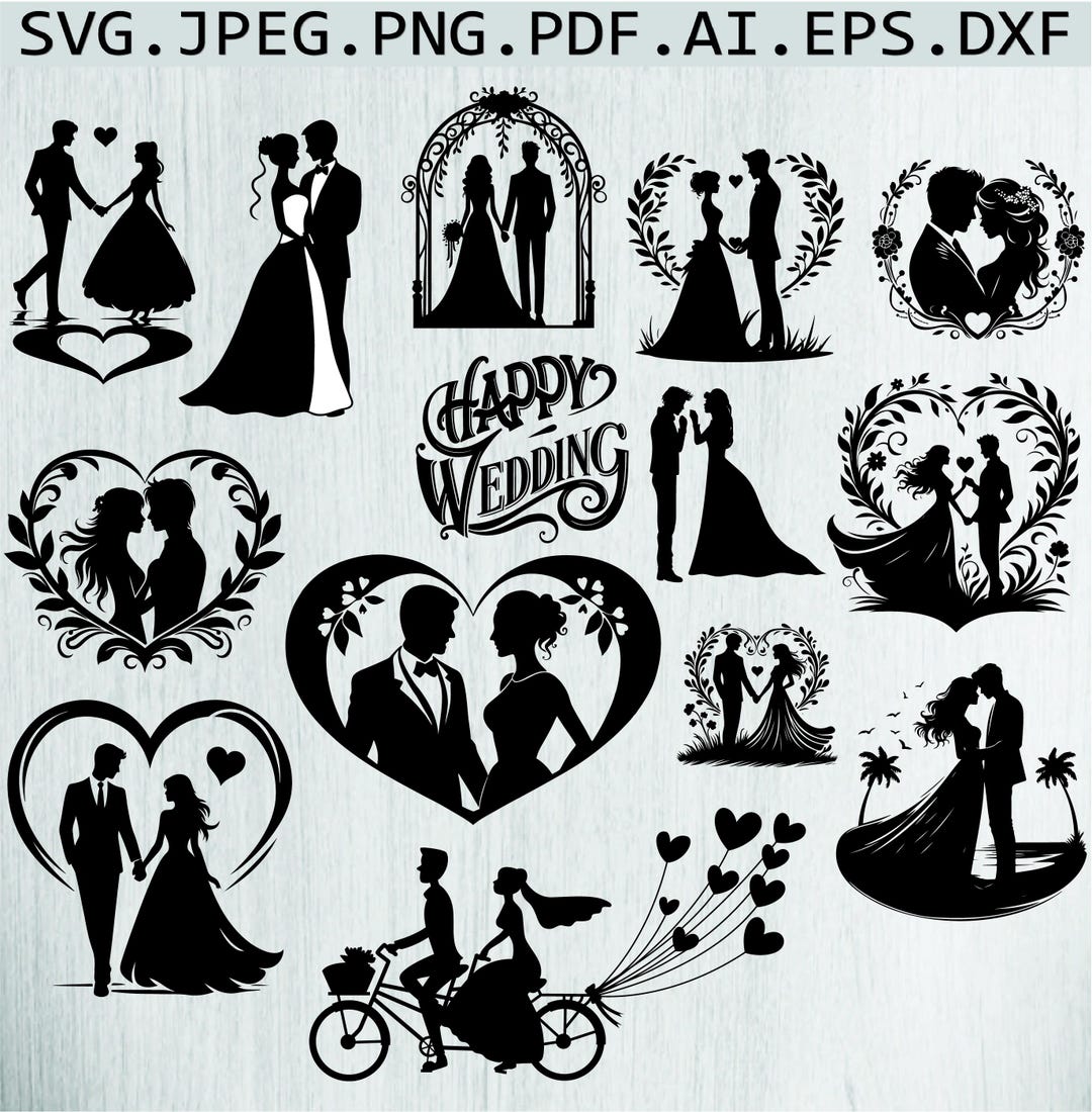 Wedding Heart Svg, Wedding Svg, Celebration Wedding, Silhouette Bundle ...