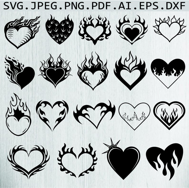 Heart Svg Bundle, Fire Hearts Svg Bundle, Flame Heart Clipart,flame ...