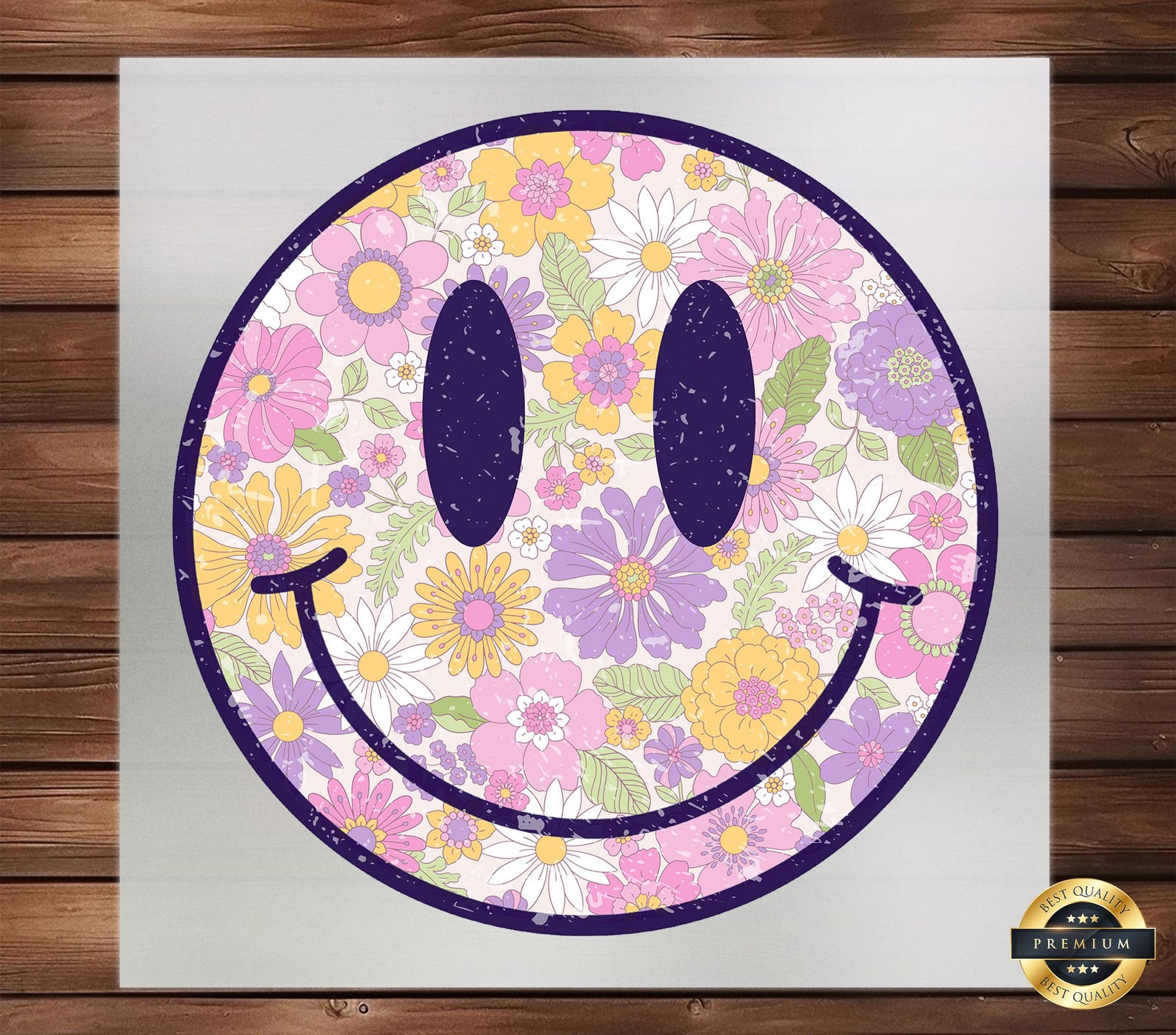Distressed Floral Smile Face DTF Transfer: Retro Iron on Decal - Etsy