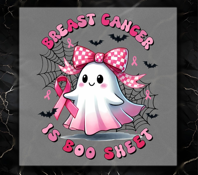 Breast Cancer Awareness Ghost DTF Transfer: Halloween Pink Ribbon Iron ...