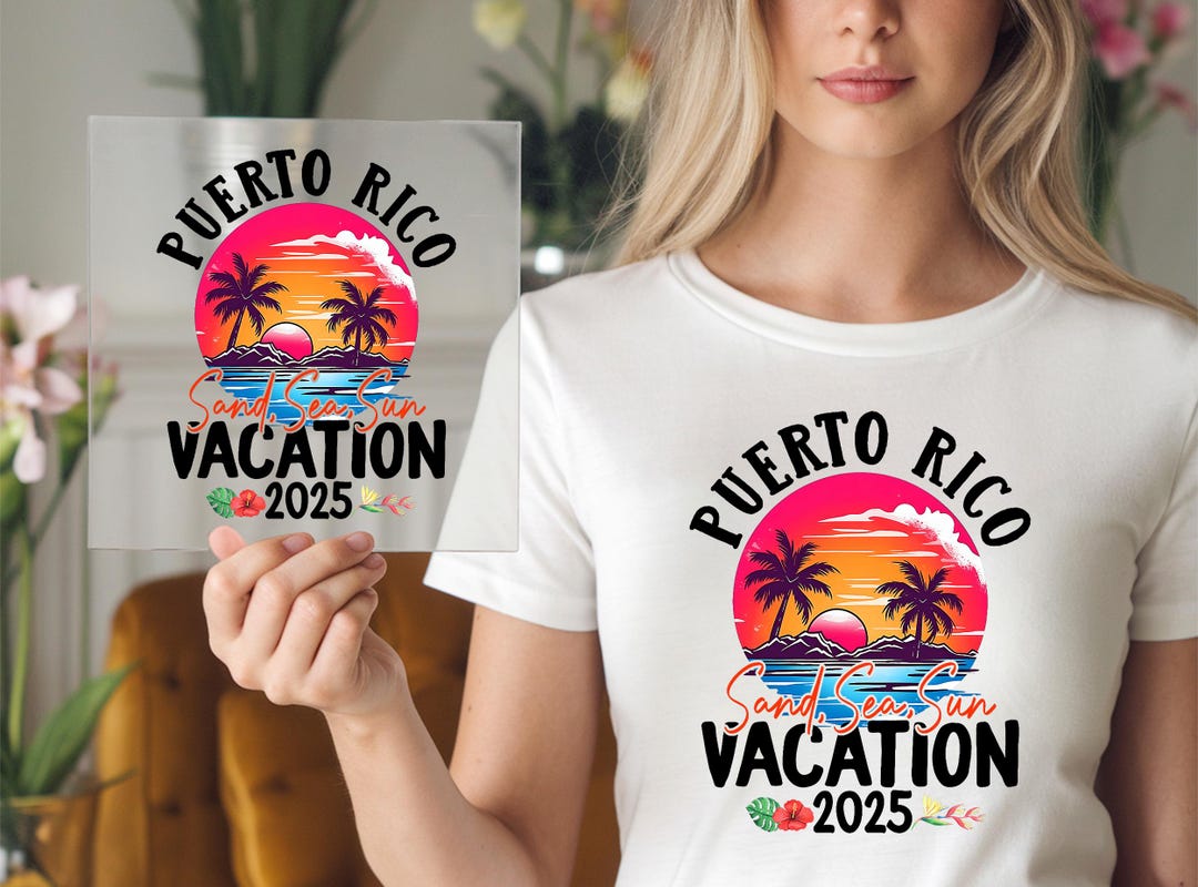 Puerto Rico Vacation 2025 DTF Transfer: Sunset Palms Design - Etsy