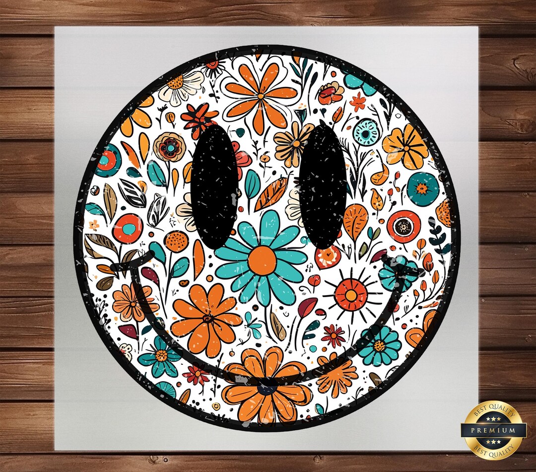Distressed Smile Face DTF Transfer: Retro Floral Iron on Decal - Etsy