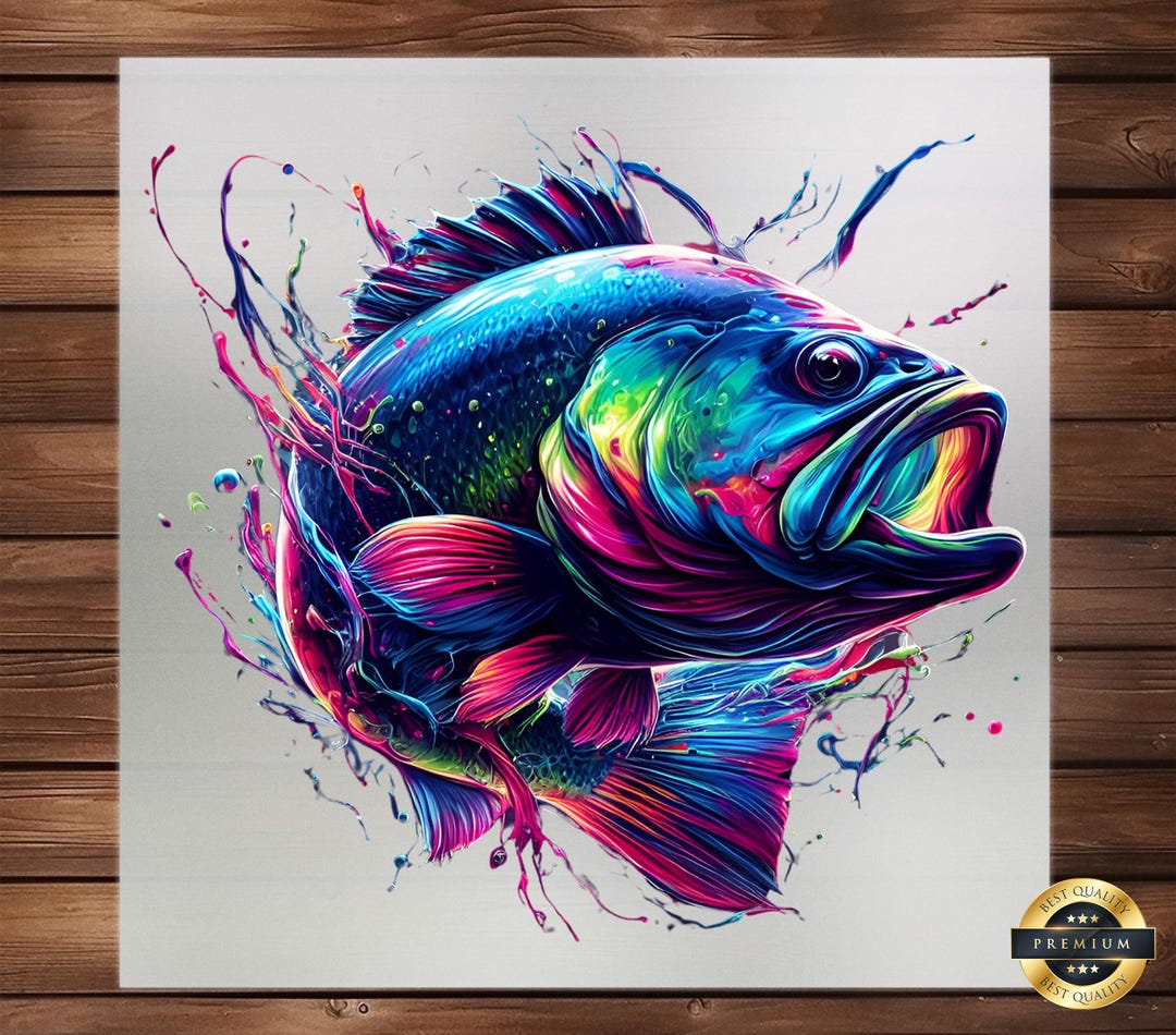 Neon Bass Fishing DTF Transfer, Bright & Vibrant Angling Design, DIY ...