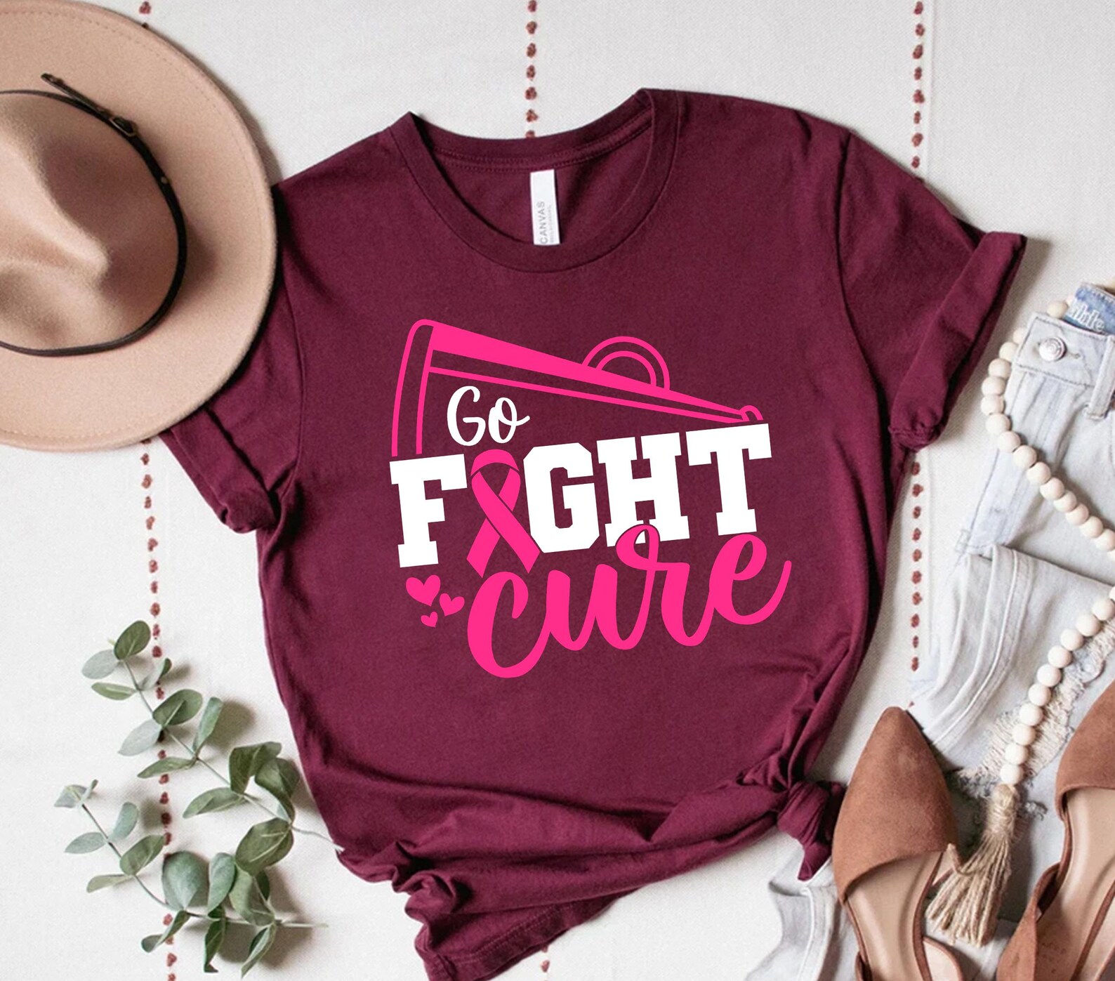Breast Cancer Awareness DTF Transfer: Go Fight Cure Cheer - Etsy