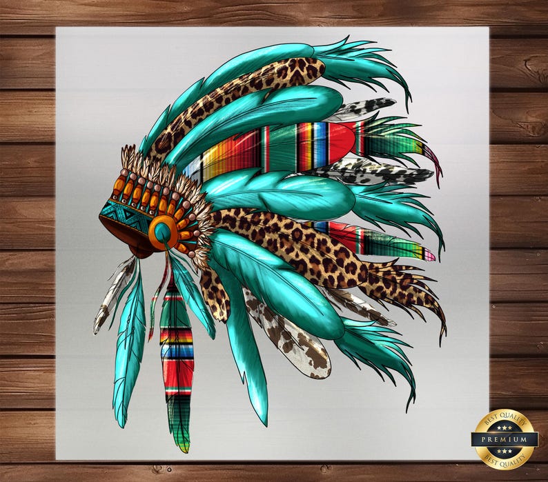Leopard Turquoise Cowhide Indian Headdress DTF Transfer - Unique ...