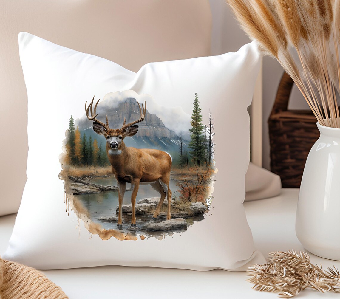 Deer in Mountains DTF Transfer: Hunting Scene Apparel Print - Etsy