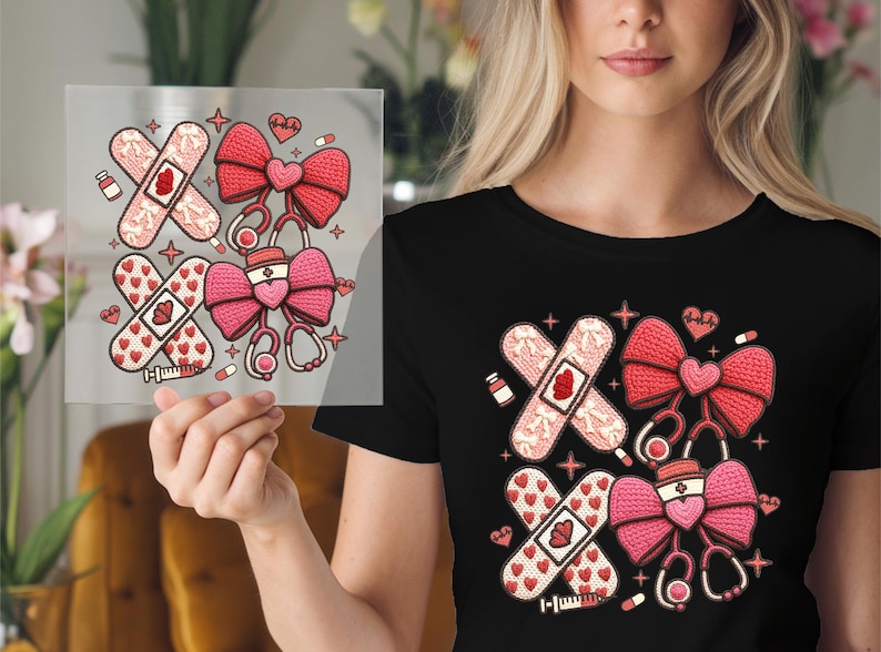Nurse Bow DTF Transfer: Valentine Medical Heart Shirt Decal Ready to ...