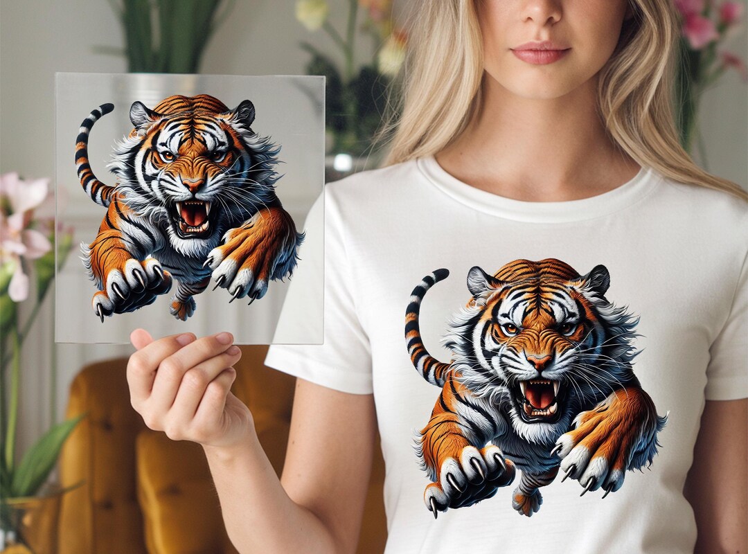 Jumping Tiger DTF Transfer: Bold Wildlife Art, Ready to Press - Etsy