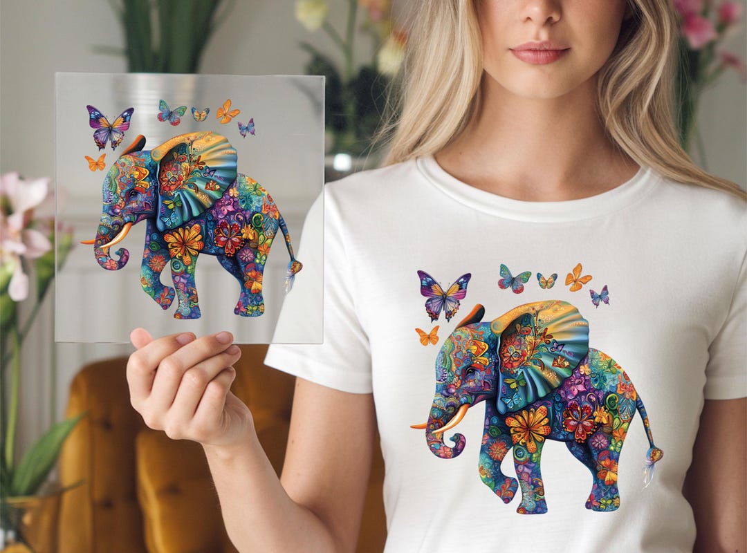 Boho Elephant DTF Transfer: Butterfly Tribal Print for Clothing - Etsy