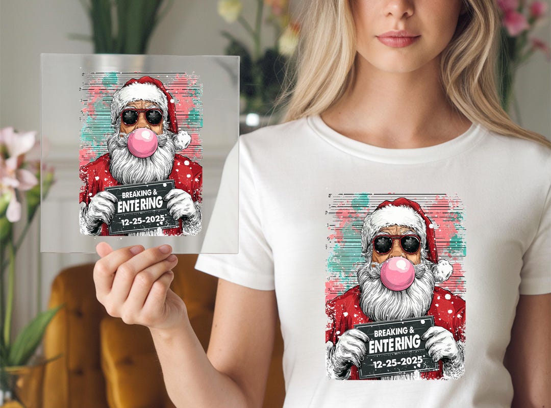 Christmas DTF Transfer: Cool Santa Mugshot Holiday Shirt Decal Ready to ...