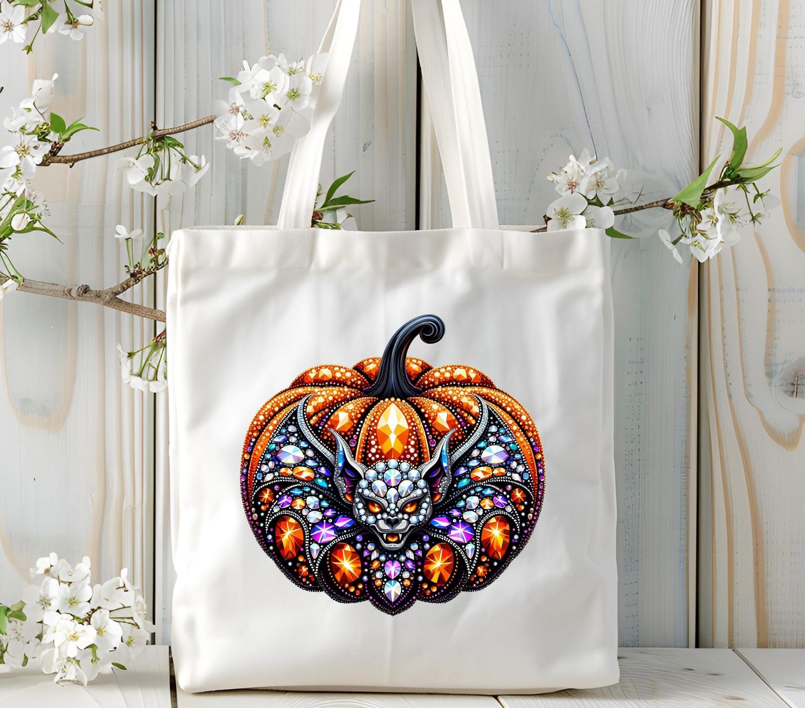 Gargoyle Pumpkin DTF Transfer: Rhinestone Style Bat Halloween Iron-on ...
