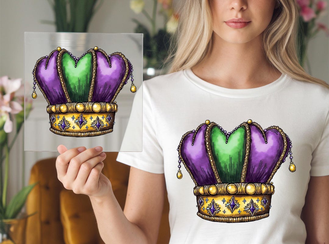 King Crown DTF Transfer, Mardi Gras Royalty Print, Festive Party Design ...