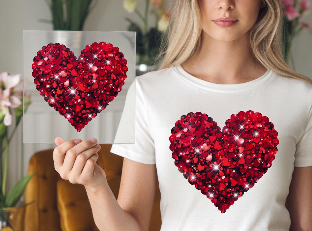 Sparkle Heart DTF Transfer: Valentine's Day DIY Clothing Print - Etsy