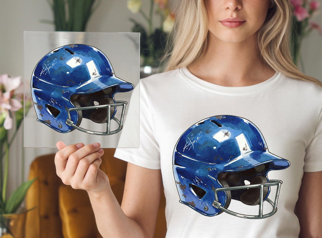 Softball DTF Transfer, Retro Blue Helmet Art, Game Day Baseball, DIY ...