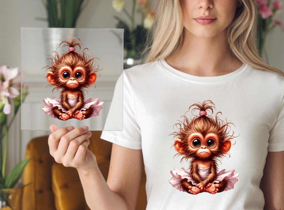 Ballet Monkey Girl Dtf Transfer, Big Eyed Smiling Monkey in Ballerina ...