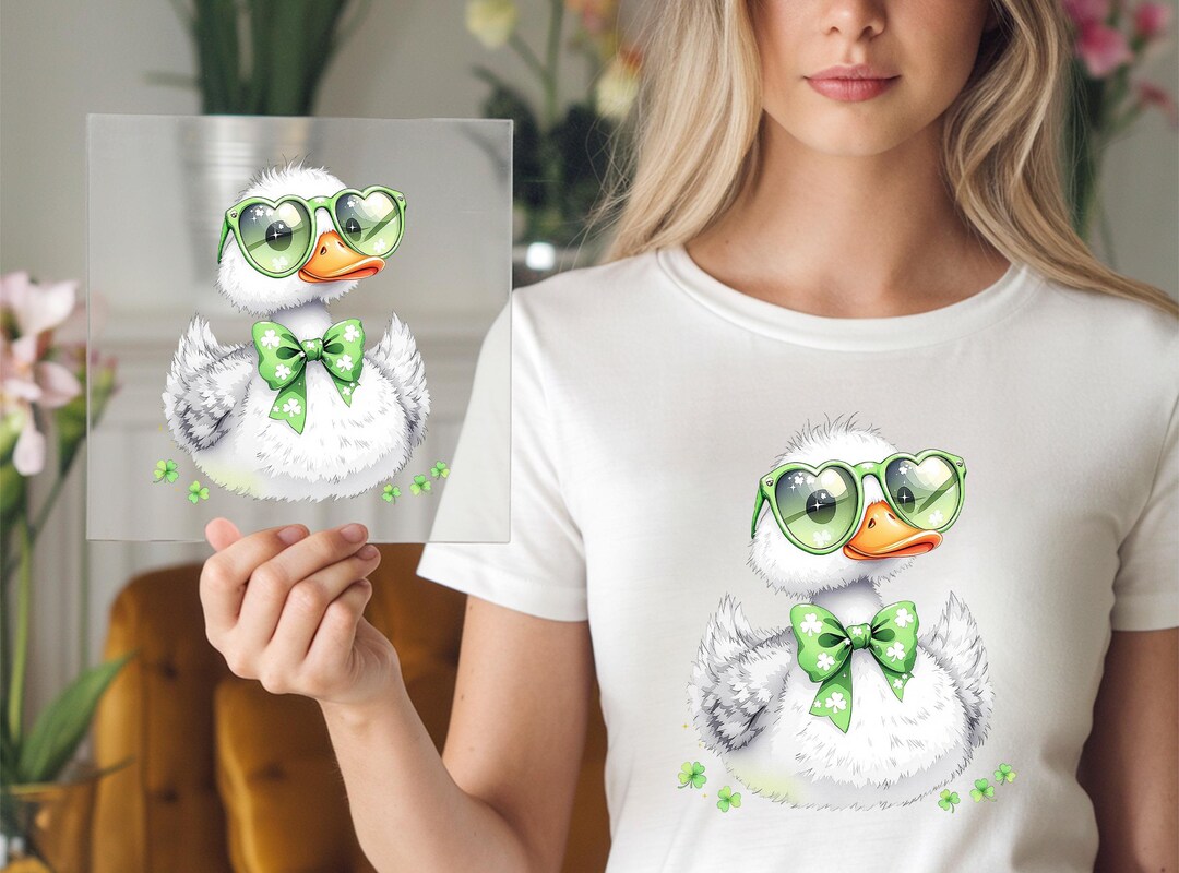 Clover Duck DTF Transfer, St Paddy’s Day Lucky Print, Irish Bowtie Art ...
