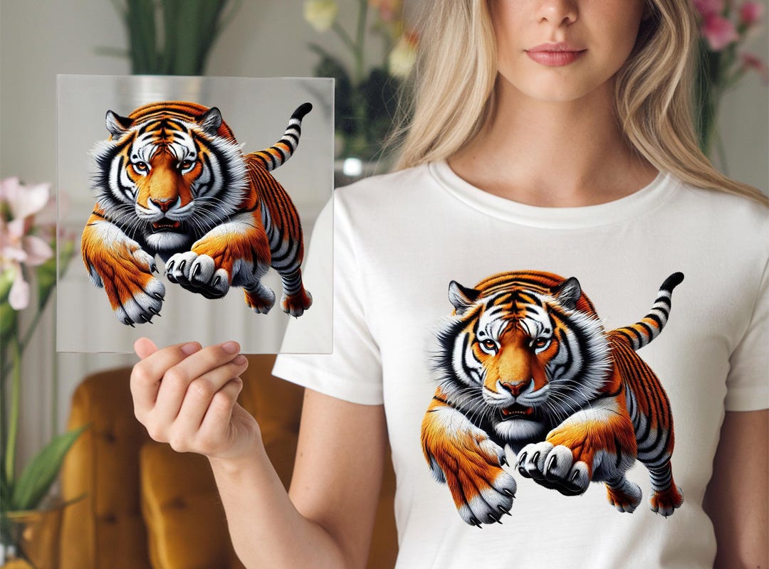 Jumping Tiger DTF Transfer, Dynamic Animal Design, DIY Ready to Press ...