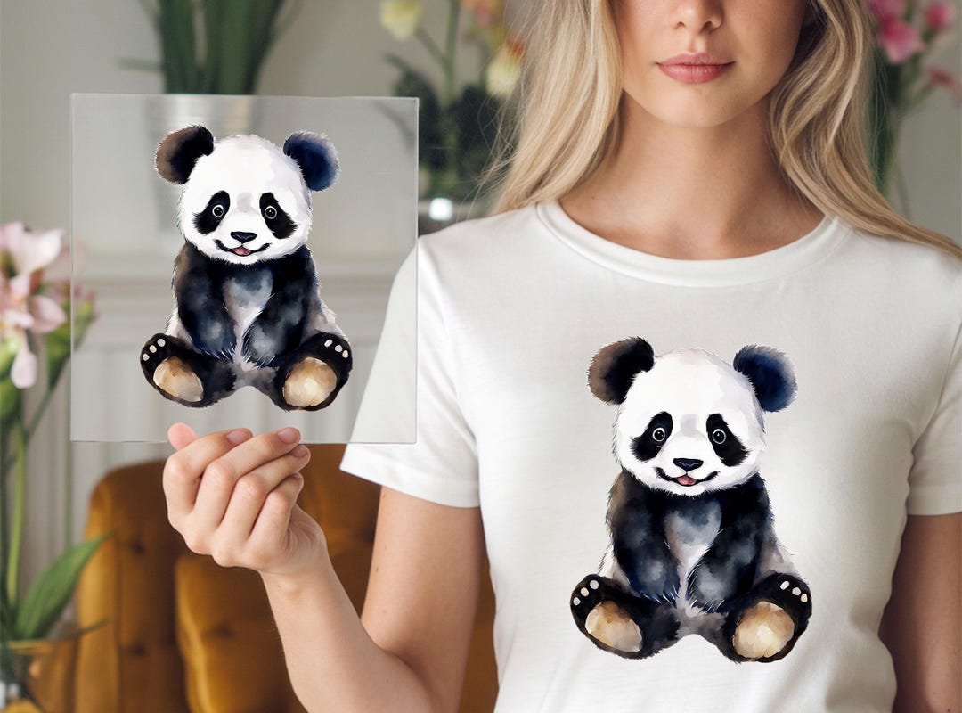 Cute Panda DTF Transfer, Soft Watercolor Baby Animal, DIY Shirt Print ...