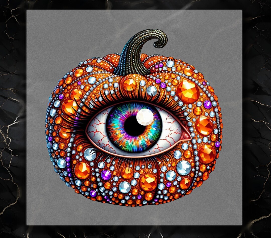 Eyeball Pumpkin DTF Transfer, Rhinestone Halloween Eye Iron-on for DIY ...