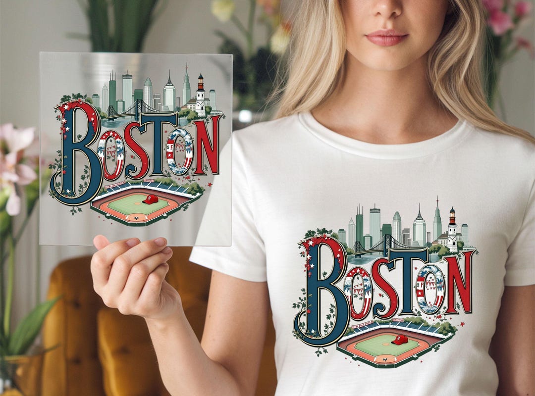 Boston DTF Transfer: Urban Skyline Ballpark Americana Typography Design ...