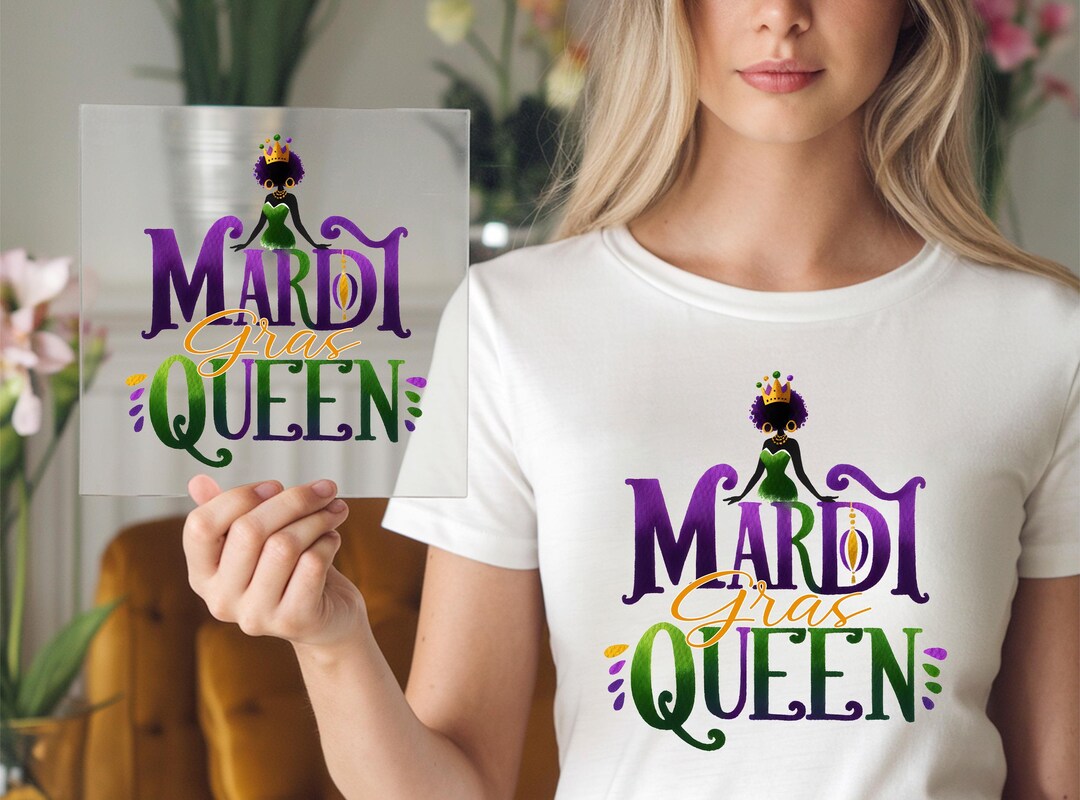 Mardi Gras Queen DTF Transfer, Bold Design With Crown and Accessories ...