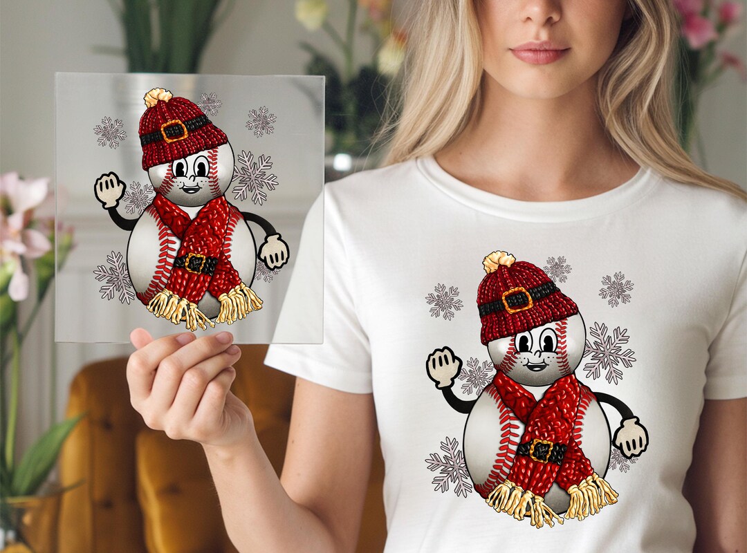 Snowman Baseball DTF Transfer, Christmas Sports Decor, Unique Iron-on ...