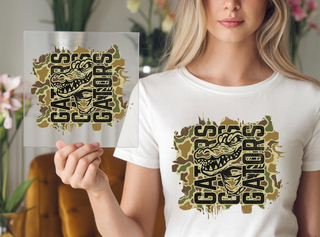 Camo Gators DTF Transfer, Unique Alligator Sports Art, Ready to Press ...