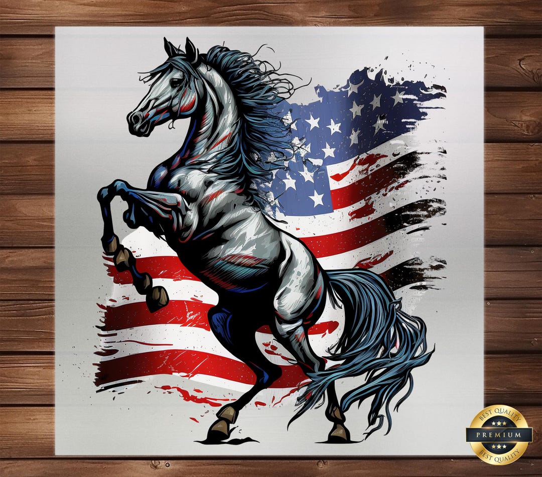 Horse USA Patriotic Flag DTF Transfer, Majestic & Nationalistic Design ...