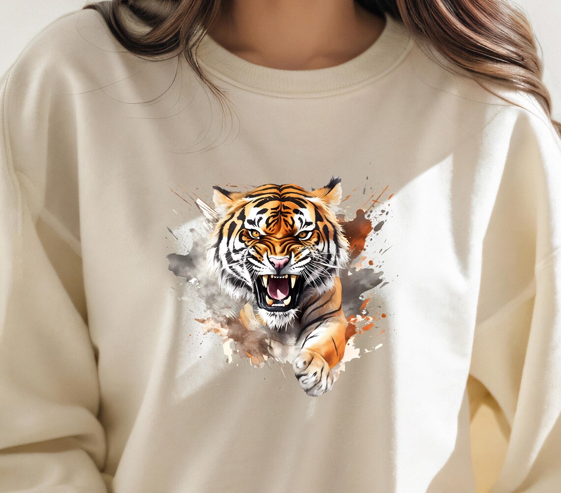 Watercolor Tiger DTF Transfer: Aggressive Iron-on Apparel Art - Etsy
