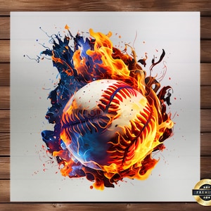 Baseball on Fire DTF Transfer: Dynamic Sports Design - Etsy