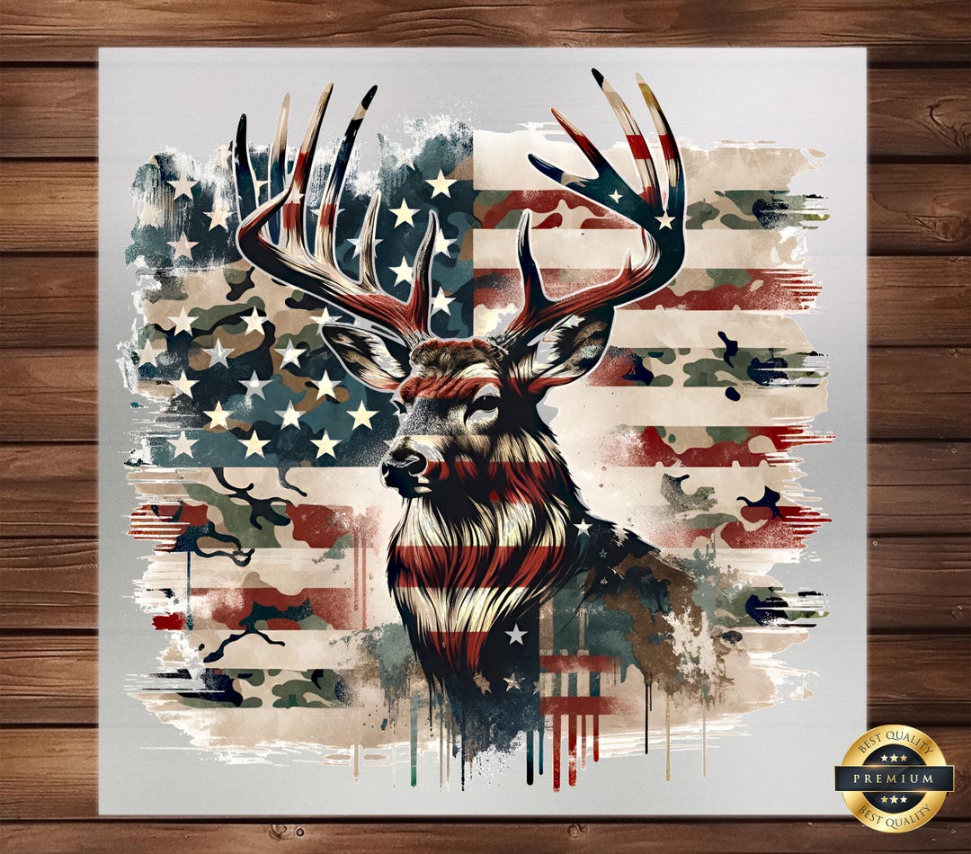 Military Style Deer American Flag DTF Transfer: Patriotic Hunting ...