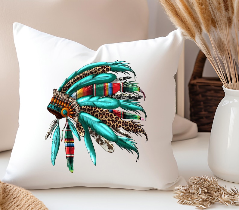 Leopard Turquoise Cowhide Indian Headdress DTF Transfer - Unique ...