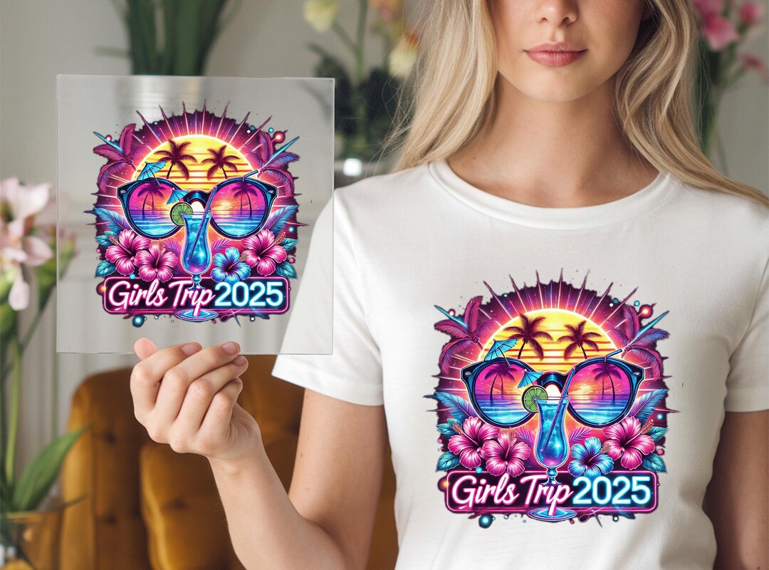 Sunset Girls Trip 2025 DTF Transfer: Neon Beach Palms - Etsy