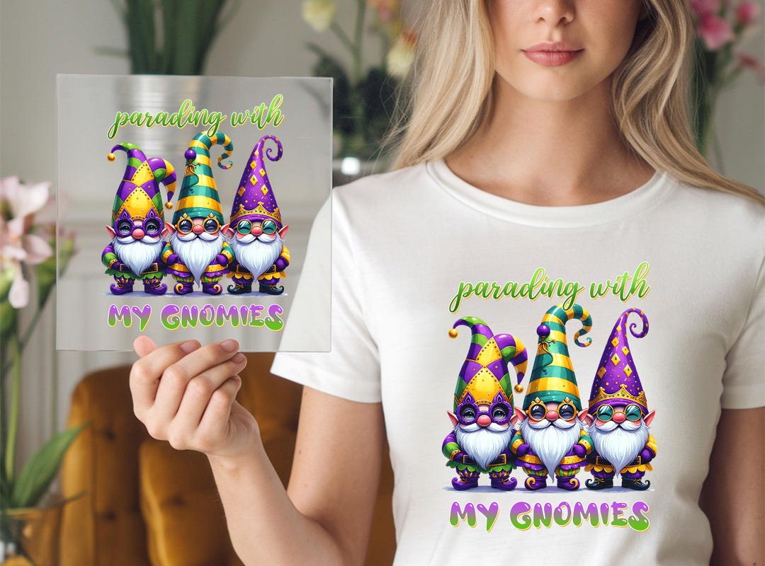 Mardi Gras Gnomes DTF Transfer, Parading With My Gnomies Design, Ready ...