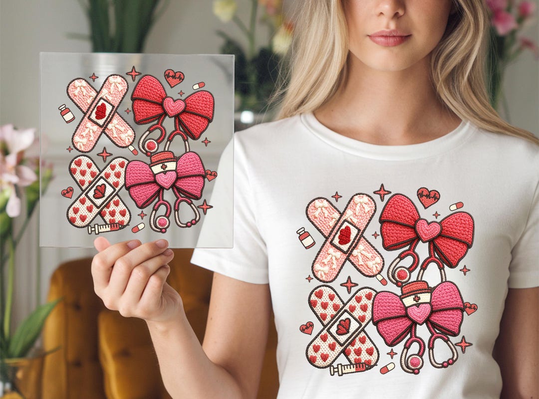 Nurse Bow DTF Transfer: Valentine Medical Heart Shirt Decal Ready to ...
