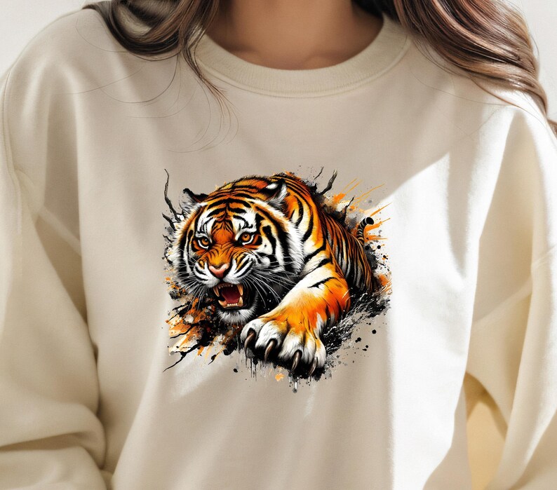 Vibrant Watercolor Tiger DTF Transfer - Aggressive Angry Pouncing Tiger ...