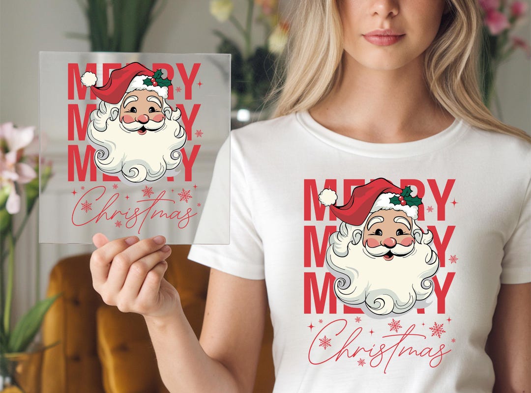 Santa Claus DTF Transfer, Cheerful Santa With Merry Christmas Script ...