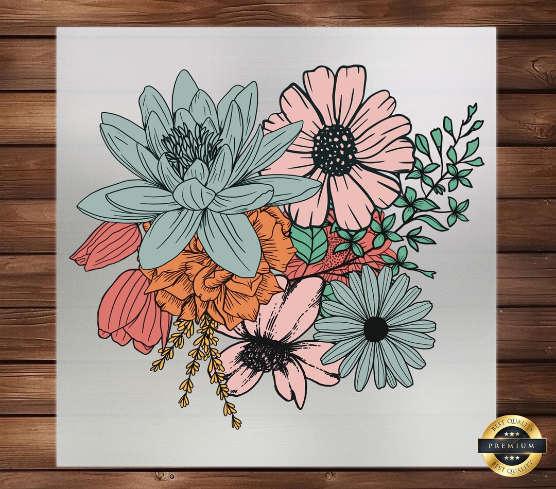 Western Floral Bouquet DTF Transfer, Rustic Wildflower Custom Apparel ...