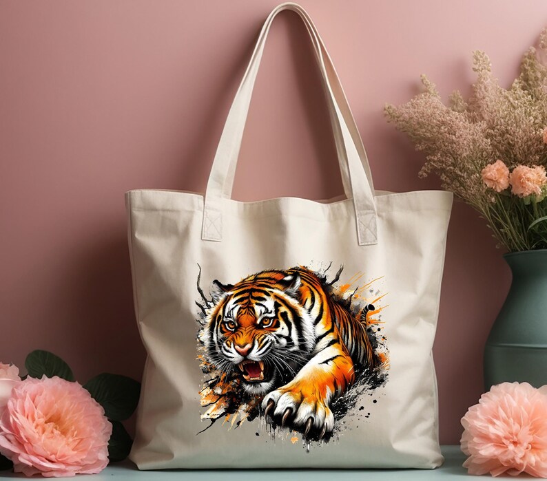 Vibrant Watercolor Tiger DTF Transfer - Aggressive Angry Pouncing Tiger ...