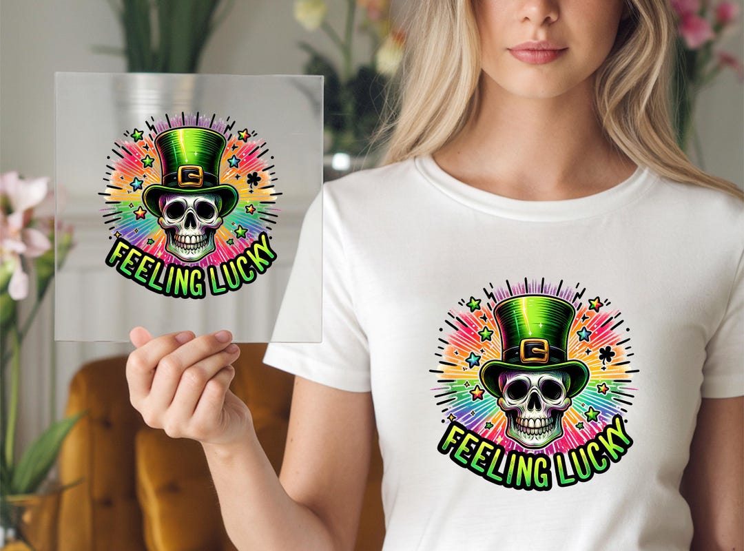 Shamrock Skeleton DTF Transfer, Feeling Lucky Rainbow Design for DIY ...