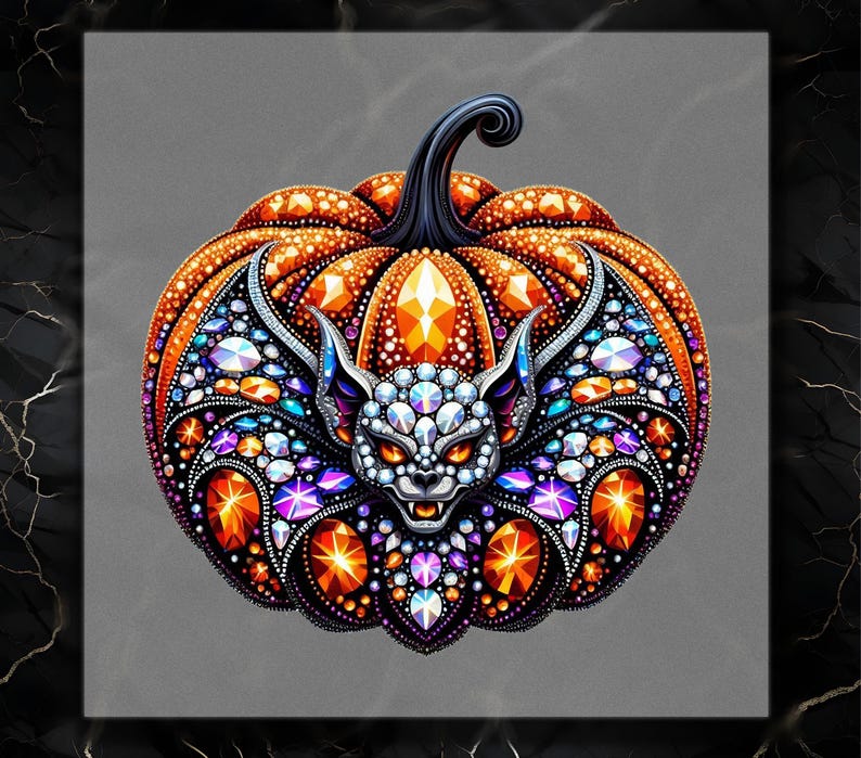 Gargoyle Pumpkin DTF Transfer: Rhinestone Style Bat Halloween Iron-on ...
