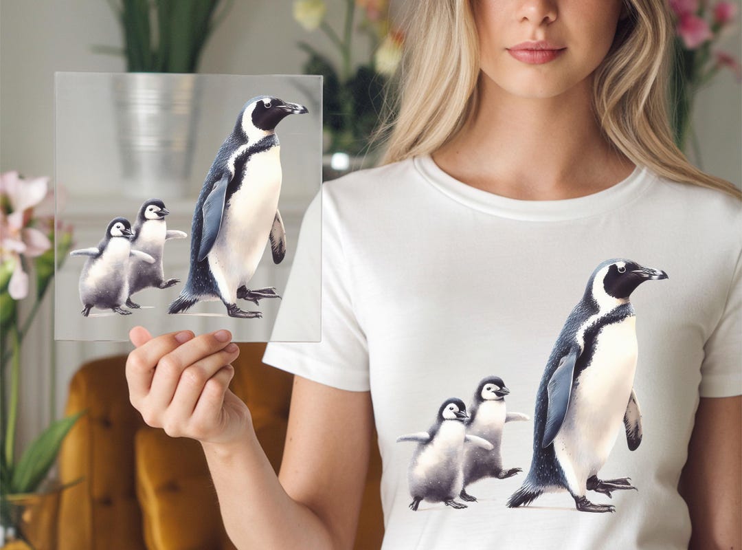 Baby Penguin DTF Transfer, Family Penguin Wildlife Art, Ready to Press ...