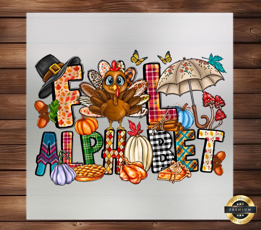 Fall Doodle Alphabet DTF Transfer, DIY Autumn Crafts, Vibrant Letters ...
